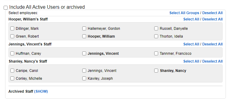 Including Archived Time or Inactive Users in Reports