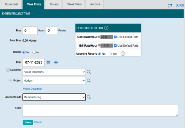 Entering Time on the Project Timesheet