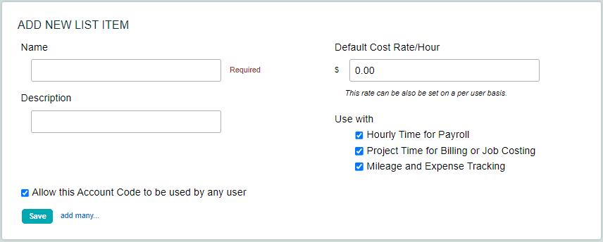 Setting Up Account Codes