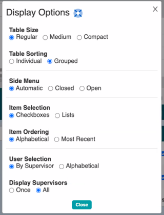 The Display Options Menu